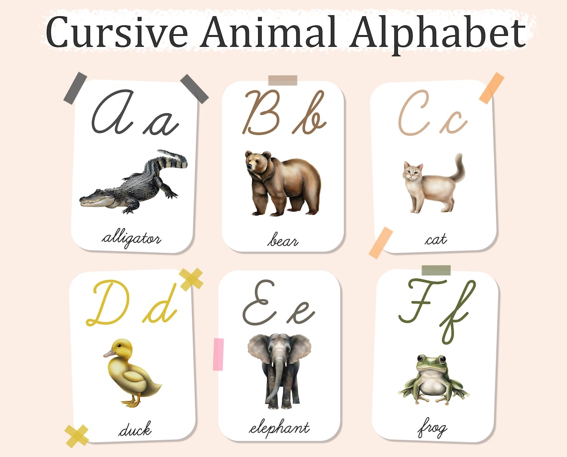 Watercolor Animal Cursive Alphabet Flashcards (PDF Printable) - Etsy