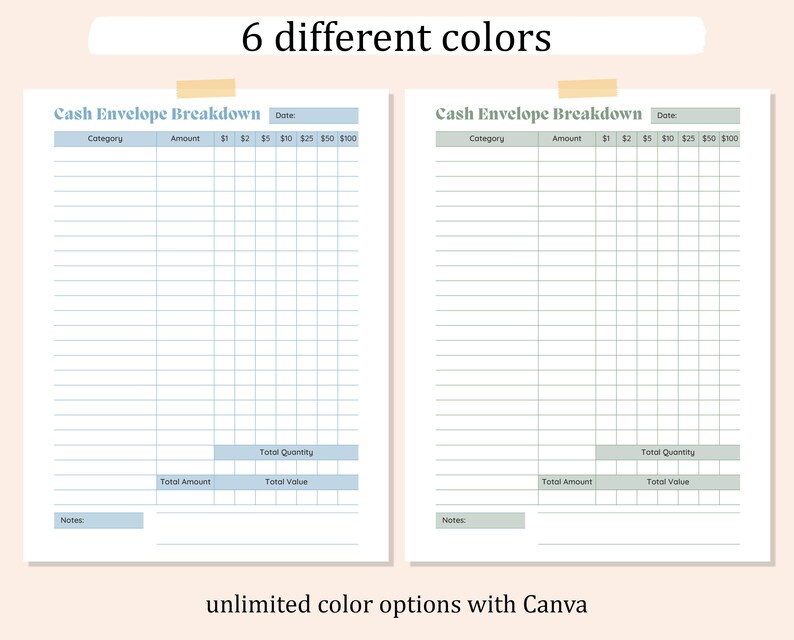 Editable CASH ENVELOPE BREAKDOWN Sheet, Sinking Fund Breakdown, Savings ...