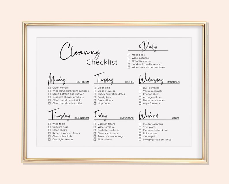 Editable WEEKLY CLEANING CHECKLIST, Printable Cleaning Schedule ...