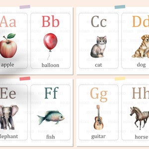 Watercolor ALPHABET FLASH CARDS, Digital Printable Alphabet Learning ...