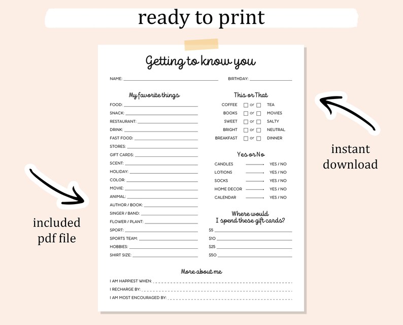 Getting to Know You Survey: Editable Printable Worksheet (US Letter, A4 ...