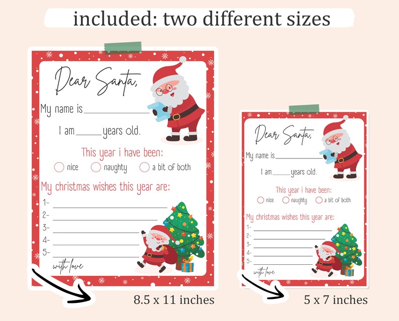 Printable LETTER TO SANTA Template, Santa Wish List, Dear Santa Letter ...
