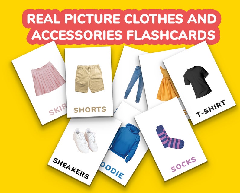 40 Real Picture Clothes and Accessories Flashcards, Editable Montessori ...
