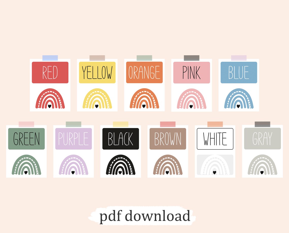 Boho Rainbow Color Poster, Printable Classroom Decor, Neutral Rainbow ...