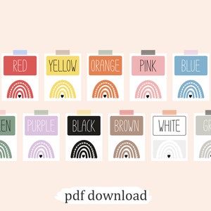 Boho Rainbow Color Poster, Printable Classroom Decor, Neutral Rainbow ...