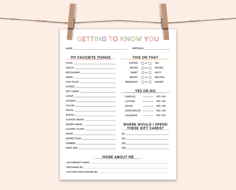 Editable Get to Know You Printable, Get to Know My Team, Getting to ...