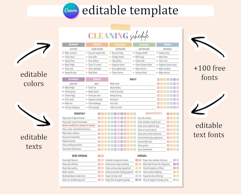 ADHD Cleaning Checklist: Editable Cleaning Planner (digital Download ...