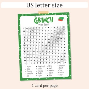 Grinch Christmas Word Search: Fun Holiday Activity (PDF) - Etsy