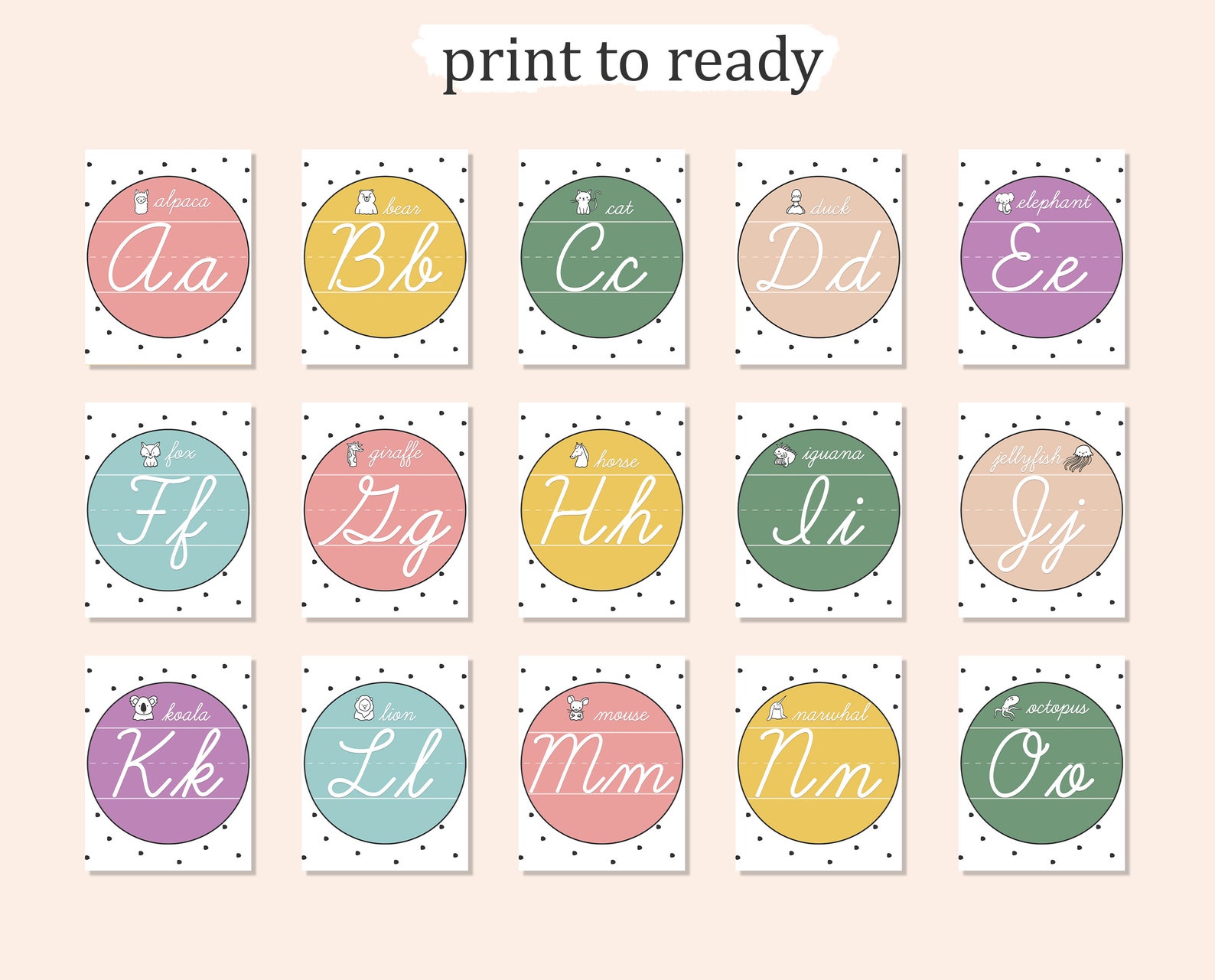 BOHO CURSIVE ALPHABET, Printable Cursive Alphabet Posters, Neutral ...