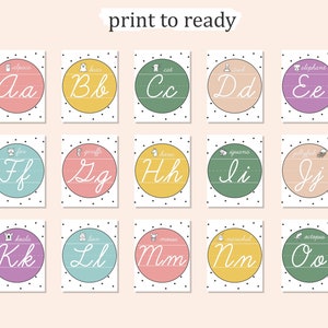 BOHO CURSIVE ALPHABET, Printable Cursive Alphabet Posters, Neutral ...