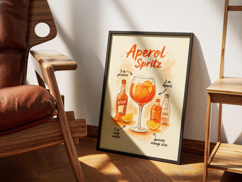 Aperol Spritz Digital Print, Bar Cart Decor Cocktail Poster, Party ...