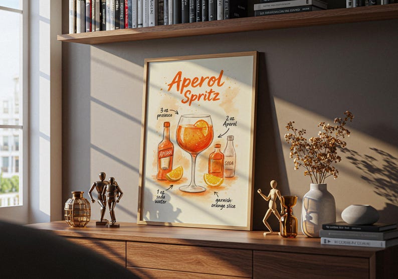 Aperol Spritz Digital Print, Bar Cart Decor Cocktail Poster, Party ...