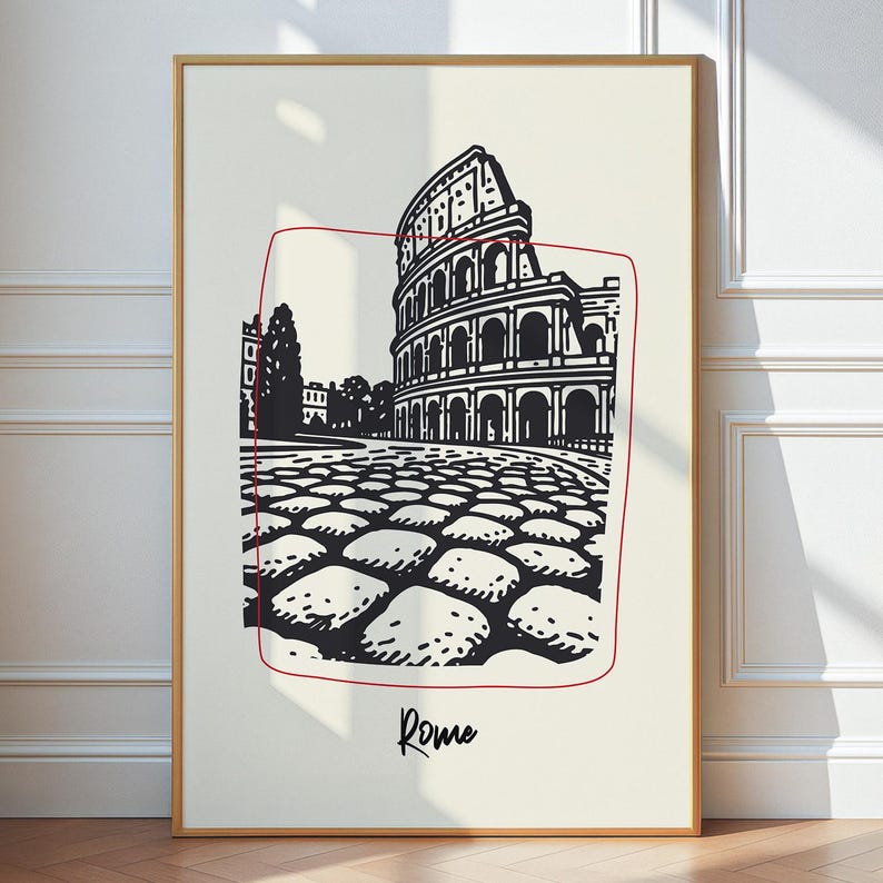 Rome Wall Art Print, Minimalistic Colosseum Poster, Modern Travel ...