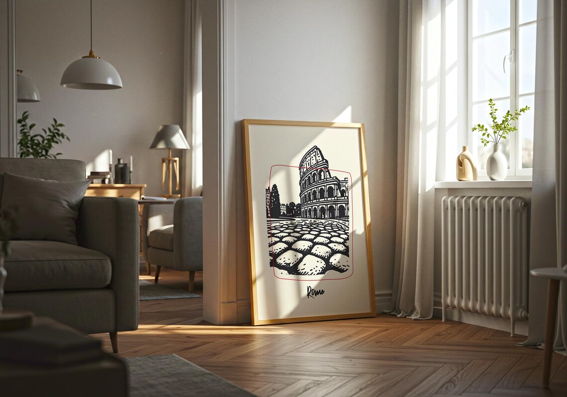 Rome Wall Art Print, Minimalistic Colosseum Poster, Modern Travel ...