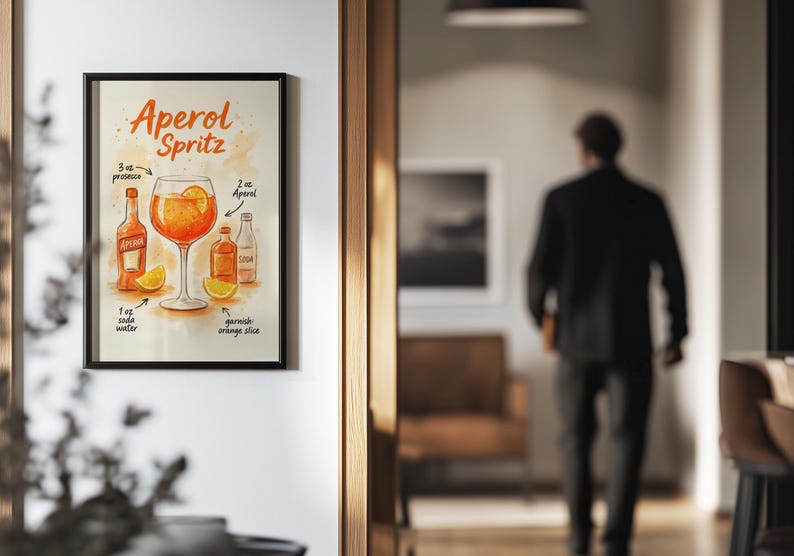 Aperol Spritz Digital Print, Bar Cart Decor Cocktail Poster, Party ...