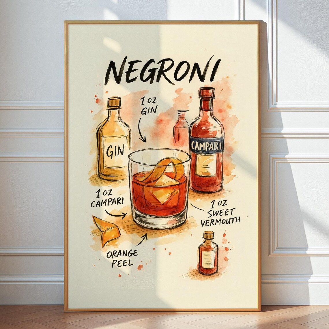 Negroni Recipe Digital Print, Bar Cart Decor Cocktail Poster, Party ...