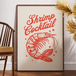 Vintage Shrimp Cocktail Wall Art, Seafood Kitchen Decor, Coastal Poster ...