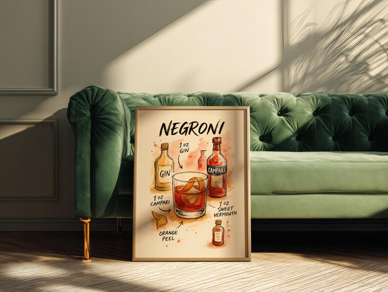 Negroni Recipe Digital Print, Bar Cart Decor Cocktail Poster, Party ...