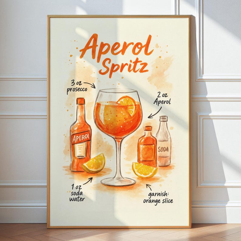 Aperol Spritz Digital Print, Bar Cart Decor Cocktail Poster, Party ...