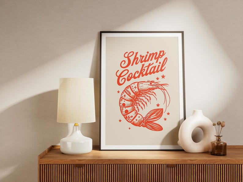 Vintage Shrimp Cocktail Wall Art, Seafood Kitchen Decor, Coastal Poster ...
