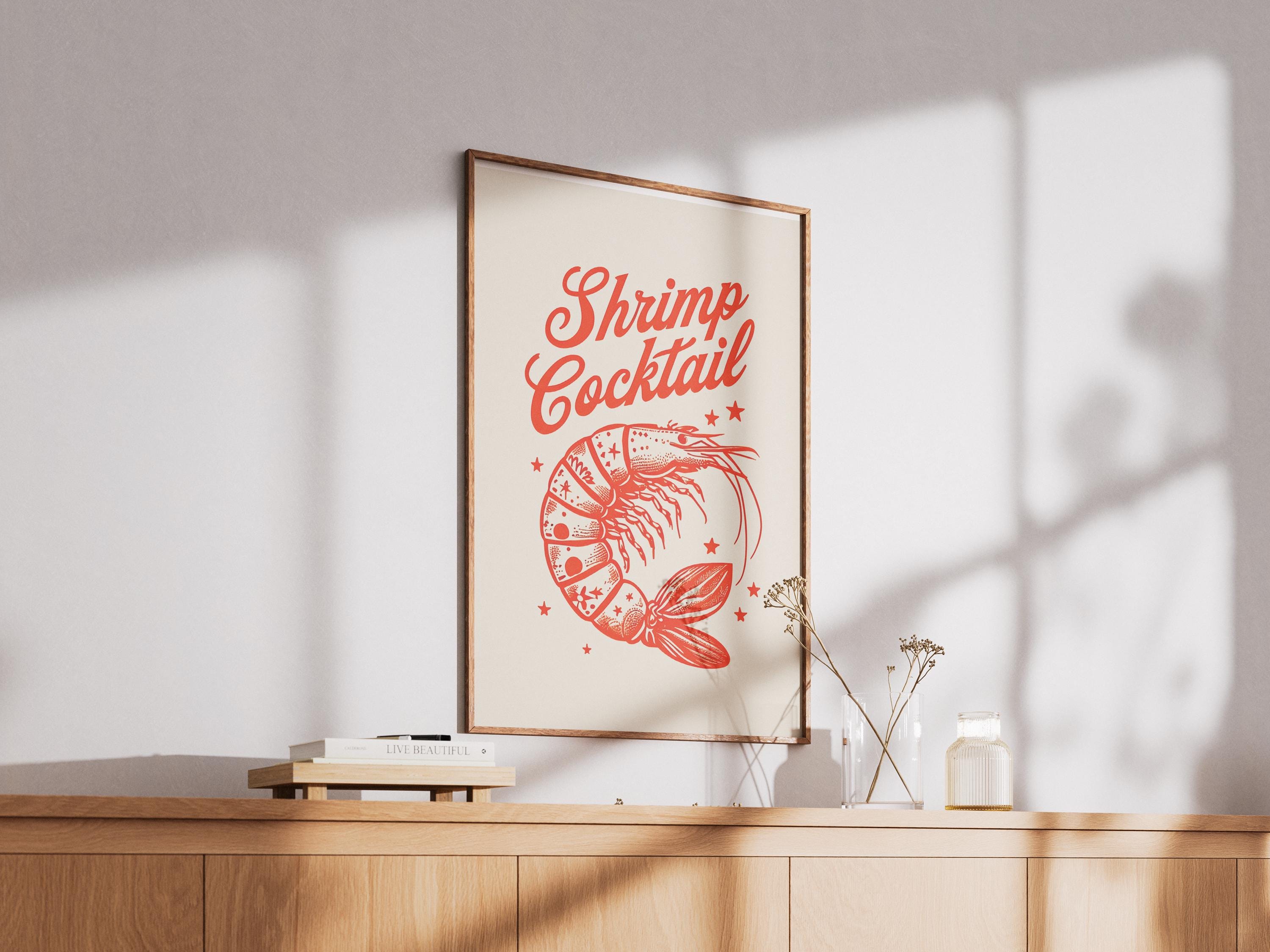 Vintage Shrimp Cocktail Wall Art, Seafood Kitchen Decor, Coastal Poster ...