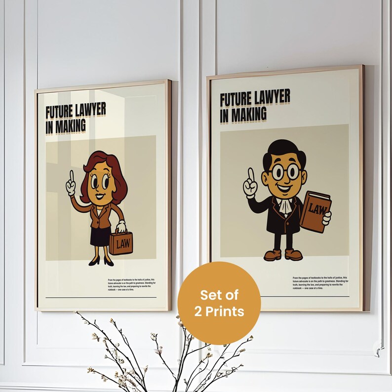 Retro Future Lawyer Gift Poster, Set of 2 Digital Prints, Law Student ...