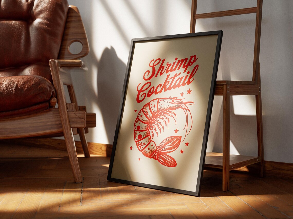 Vintage Shrimp Cocktail Wall Art, Seafood Kitchen Decor, Coastal Poster ...