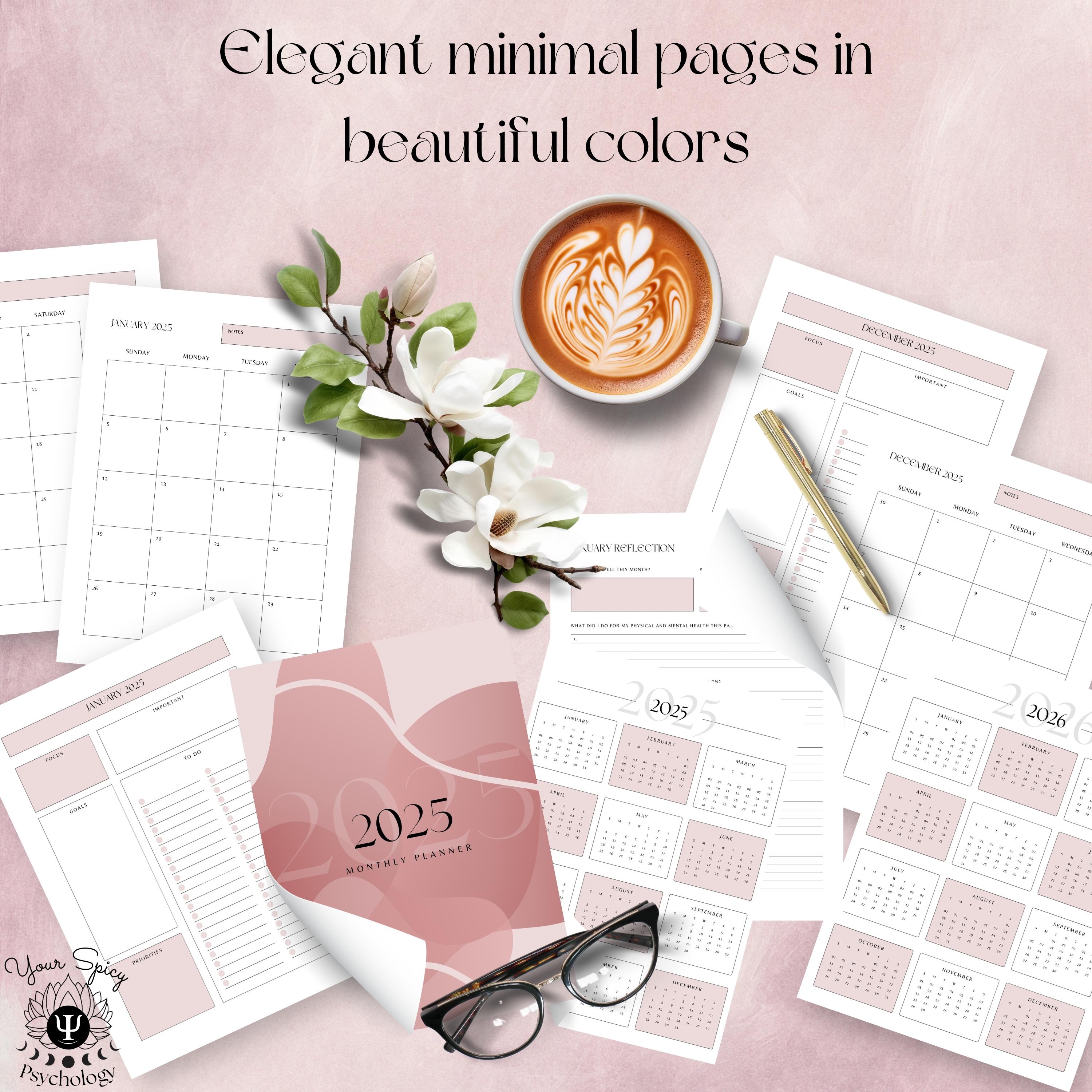 2025 Monthly Printable Planner - Month on Two Pages Calendar - Sunday ...