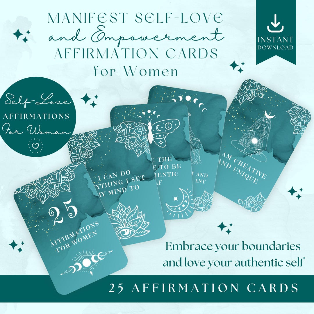 Positive Affirmation Cards for Women - Teal - Manifest Self Love ...
