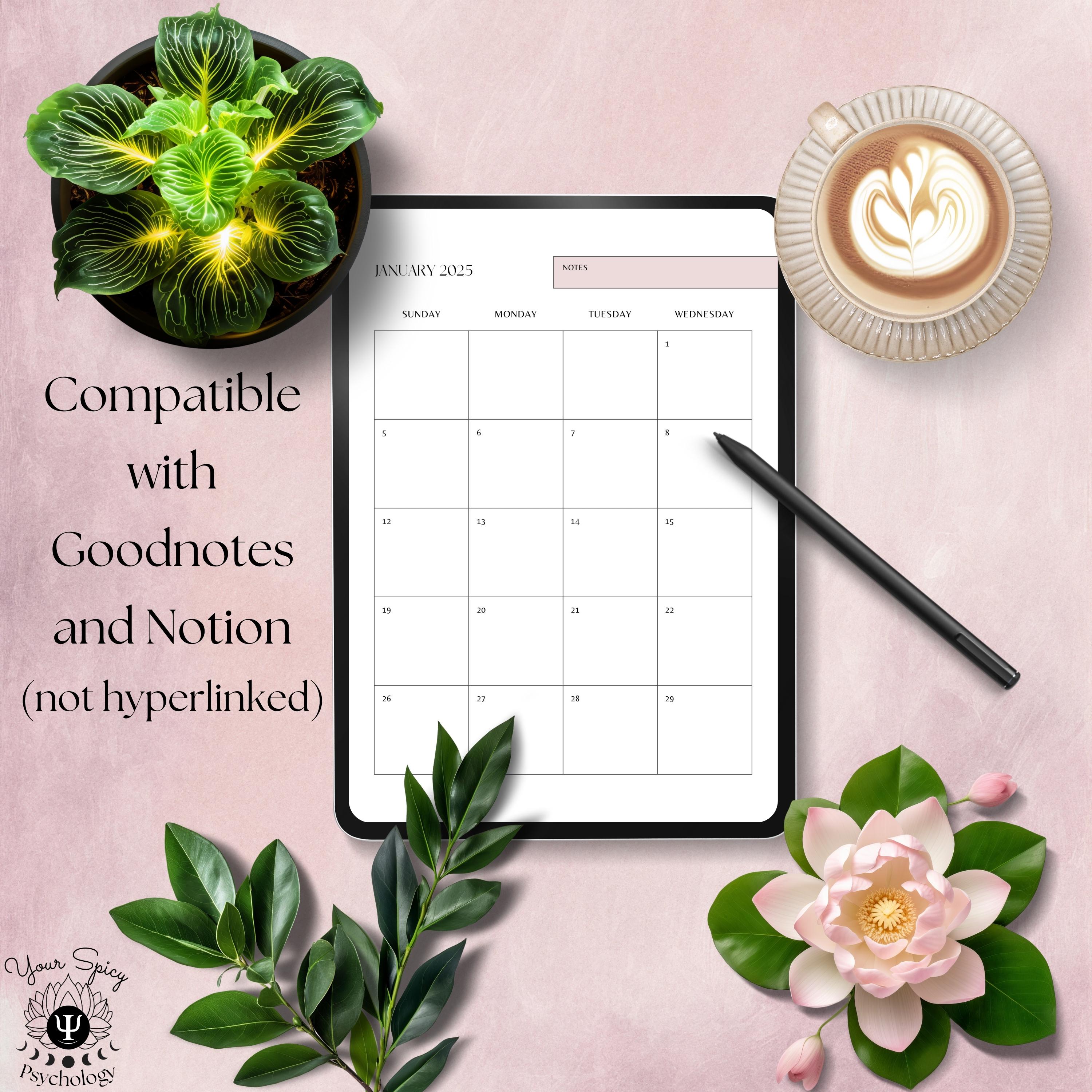 2025 Monthly Printable Planner Month on Two Pages Calendar Sunday Start ...