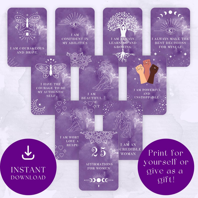 Positive Affirmation Cards for Women - Purple - Manifest Self Love ...