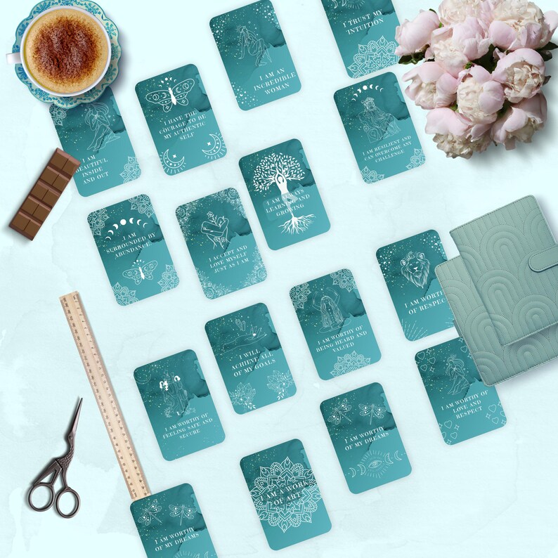 Positive Affirmation Cards for Women - Teal - Manifest Self Love ...