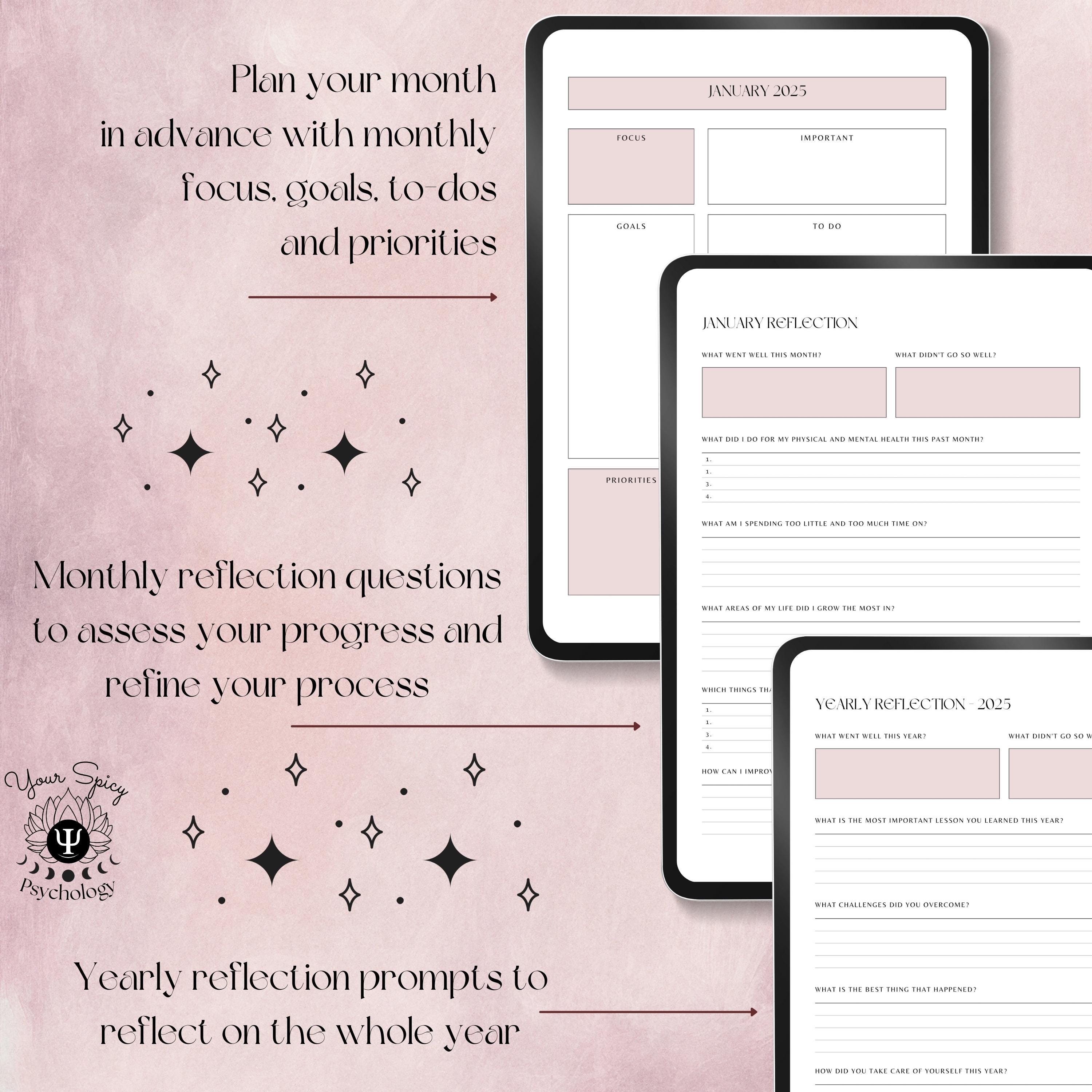2025 Monthly Printable Planner Month on Two Pages Calendar Sunday Start ...