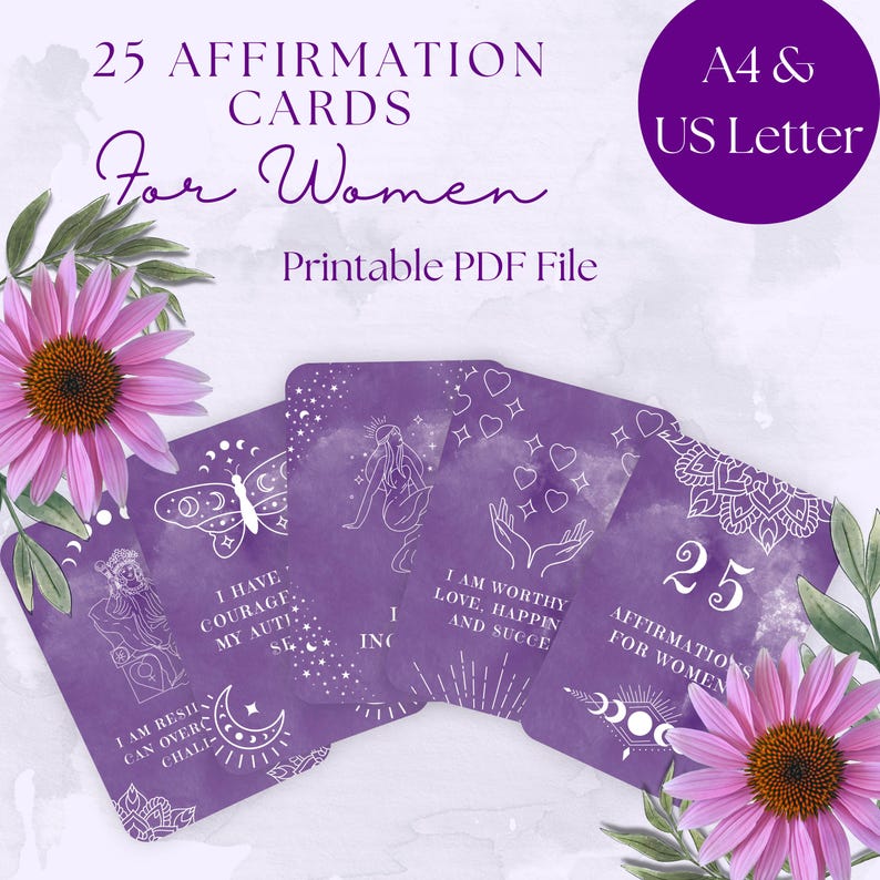 Positive Affirmation Cards for Women - Purple - Manifest Self Love ...