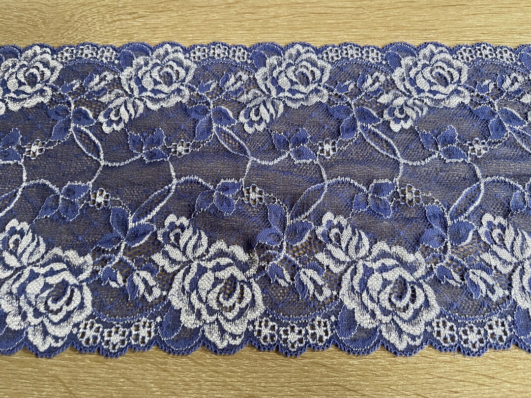 2metres Luxury Blue White Two Tone Lace Trim With Floral Rose Design ...