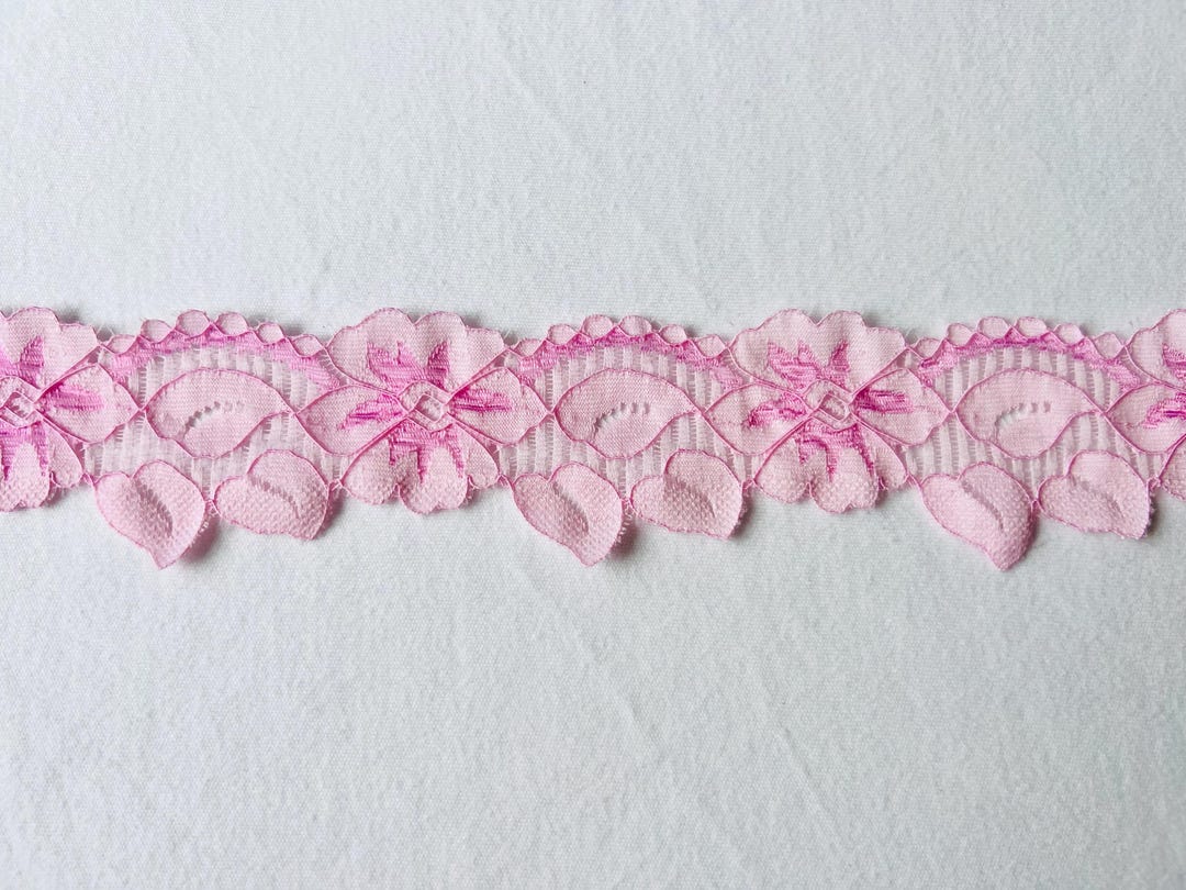 5metres Flower Power Pastel Pink Lace Trim 2"/5cm Pink Narrow Stretch ...
