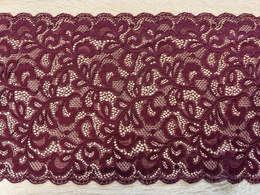 2 Metres Quality Burgundy Red Lace With Floral Curls Design, Chorded ...