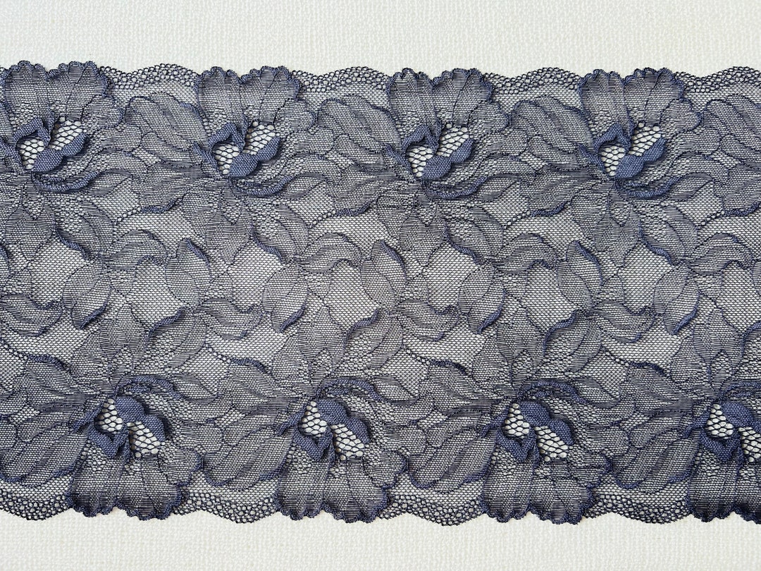 2metres - Purple Grey Lace Trim, Floral Wide Stretch Lace Trim 9"/23cm ...