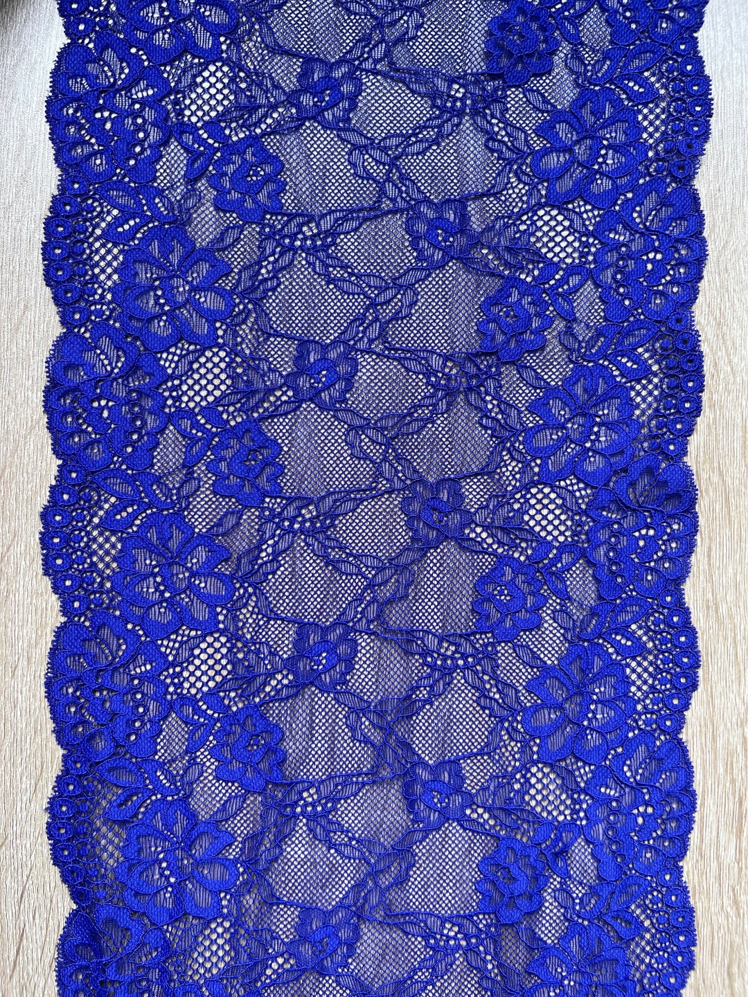 2 METRE Vibrant Prussian Blue Floral Design Corded Stretch Lace Trim 9. ...