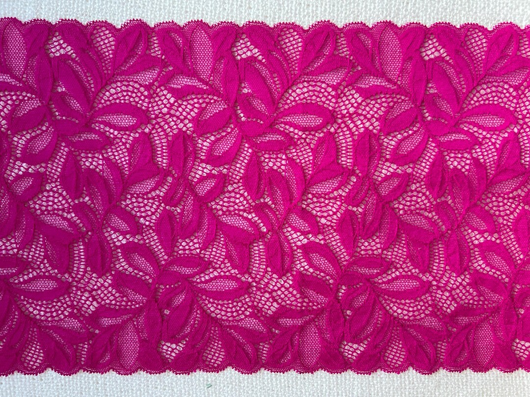Bright Pink Lace Trim, Leaf Design Pink Wide Stretch Lace Trim 7.75"/19 ...