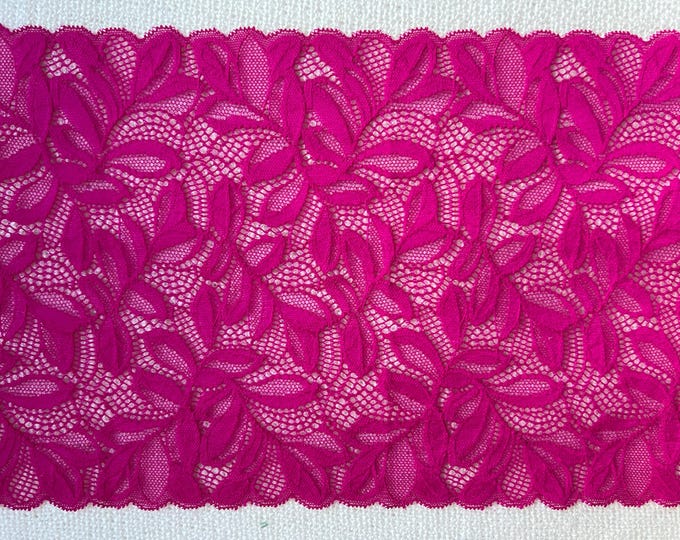 Bright Pink Lace Trim, Leaf Design Pink Wide Stretch Lace Trim 7.75"/19 ...