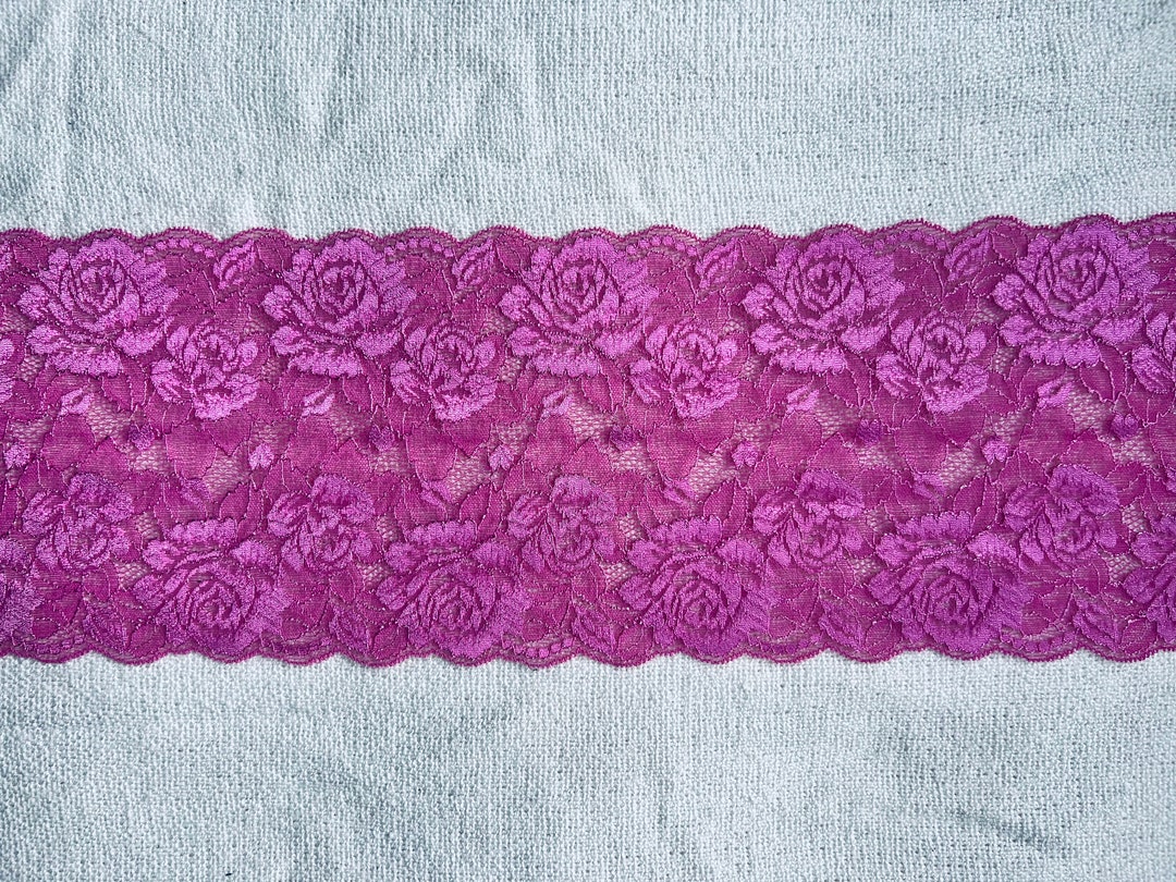 2metres Satin Pink Wide Stretch Lace Trim, Rose Pink Lace Trim 7"/18cm ...