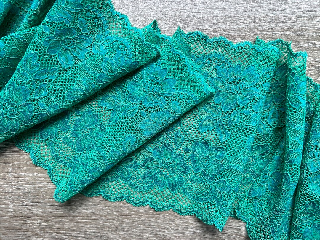 2metres Rainforest Green Lace Trim, Two Tone Floral Rose Wide Stretch ...