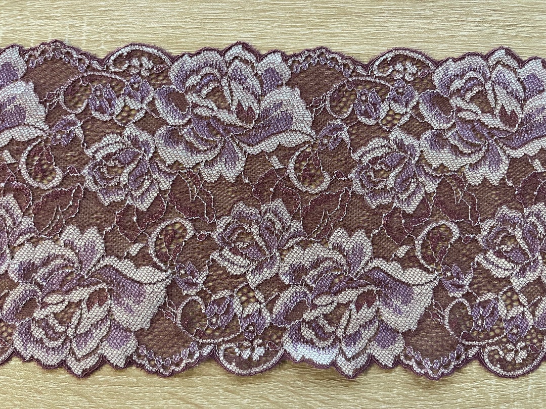 2 Metres Purple & Lilac Lace Trim With Two Tone Bold Floral Rose Design ...