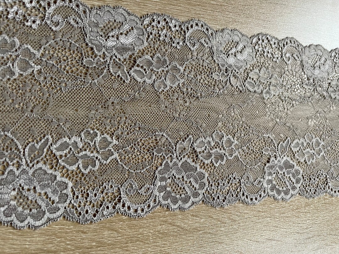 2 Metres Quality Silver Grey Stretch Lace Trim With Dainty Floral ...