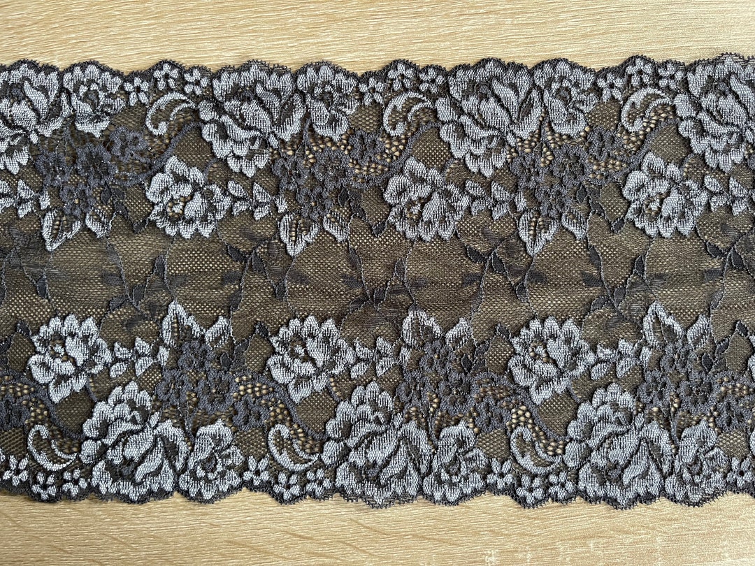2 Metres Slate Blue Grey Two Tone Floral Rose Design Lace Trim With ...