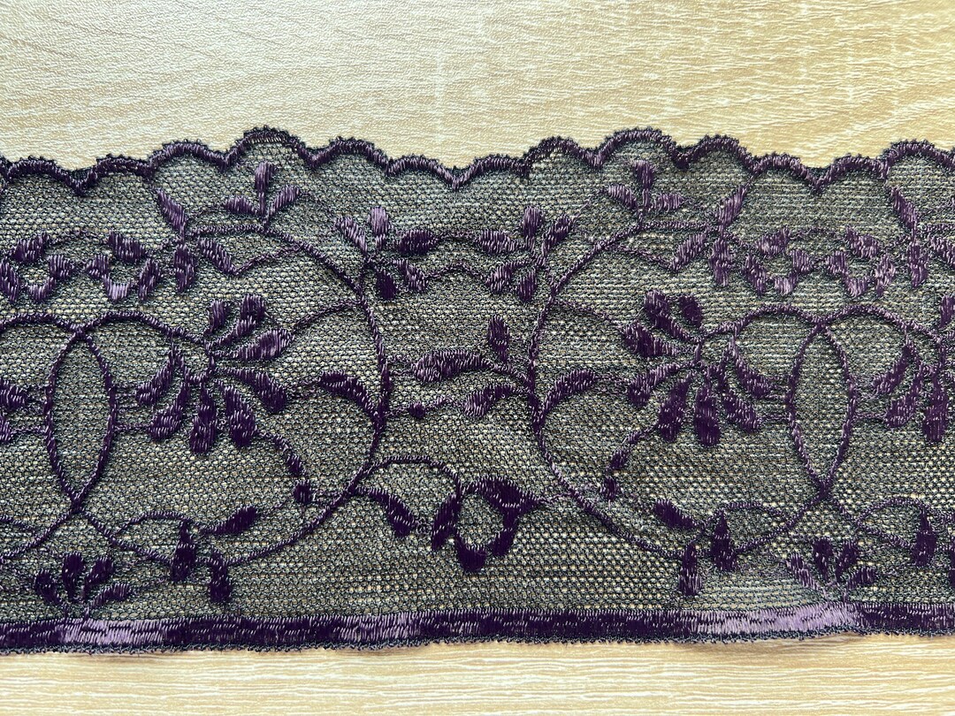 3 Metres Vintage Retro Nottingham Lace by Guy Birkin - Black + Purple ...