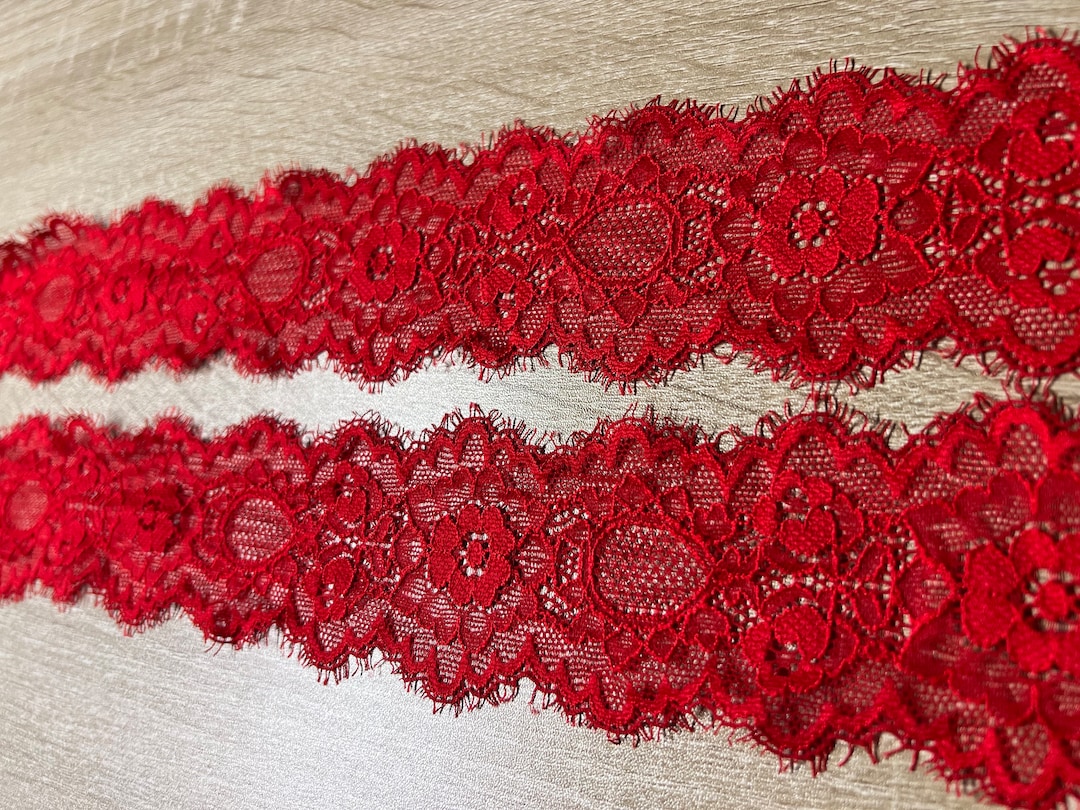 3 Metres Vibrant Red Lace Trim 2.5"/6.5cm Red Narrow Stretch Lace ...