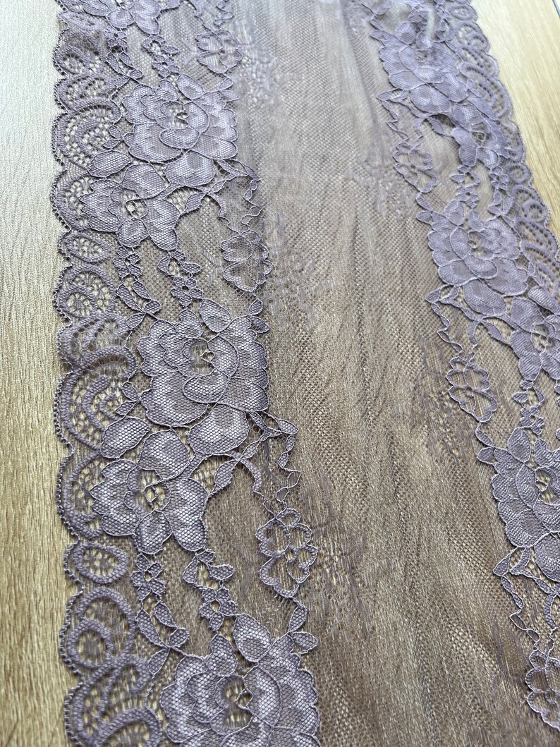 2 METRE Dusky Lilac With Rose Border Design Lightly Corded Stretch Lace ...