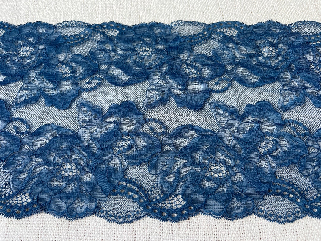 2m Navy Blue Lace Trim, Floral Galloon Lace, Navy Wide Stretch Lace ...